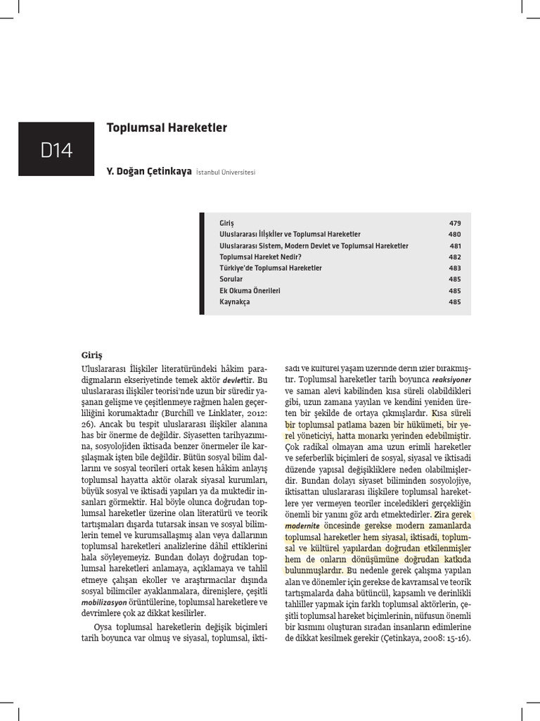 Toplumsal Hareketler Ve Uluslararasi Ili | PDF