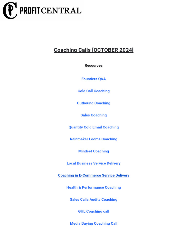 10 Coaching Calls (OCTOBER 2024) | PDF