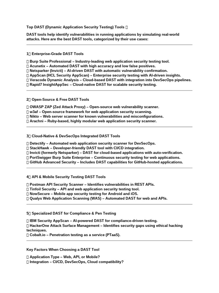 Top dast tools | PDF | Cloud Computing | Image Scanner