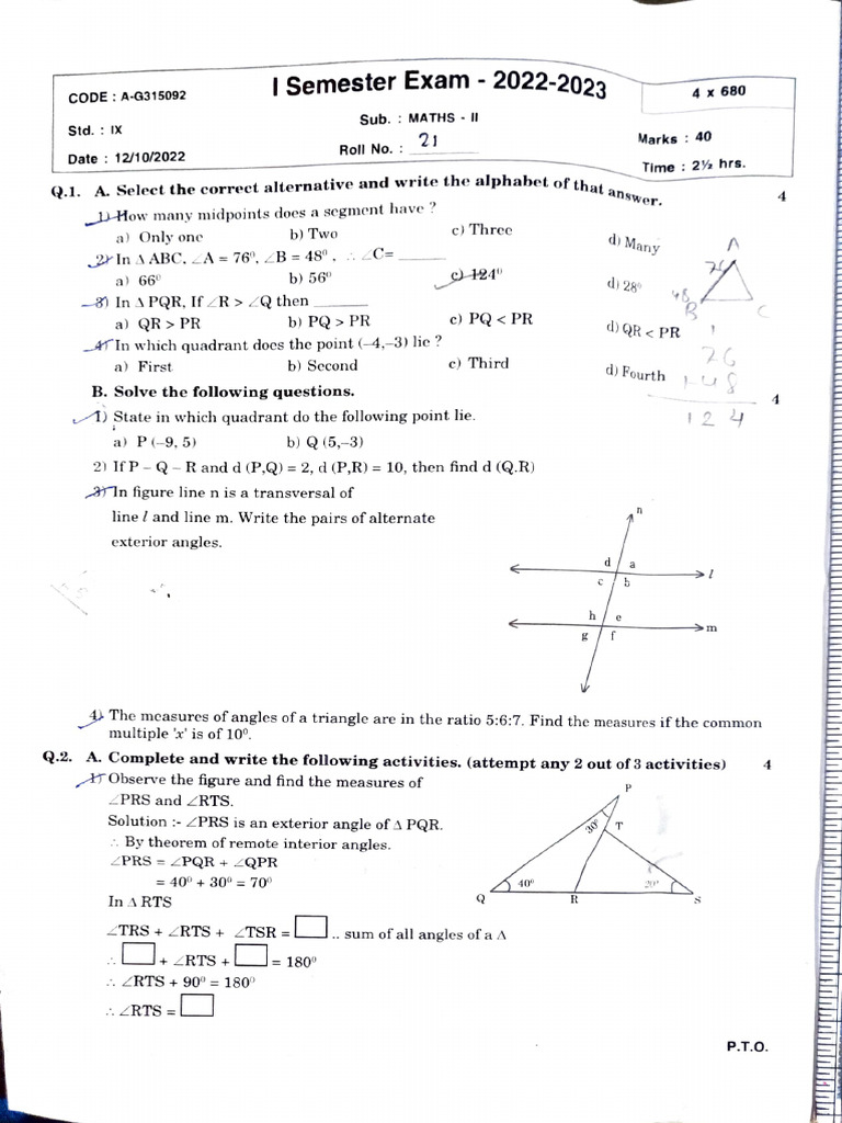 Geometry Fundamentals Exam - Semester II | PDF | Triangle | Triangle ...