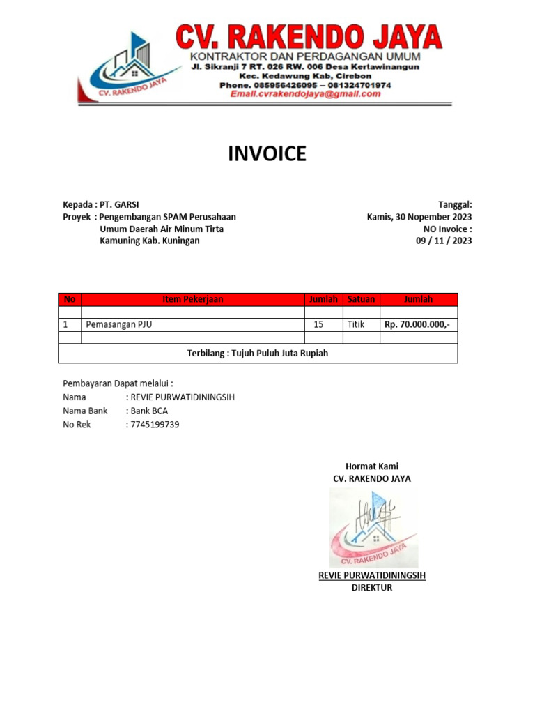Invoice Pemasangan PJU untuk PT. GARSI | PDF