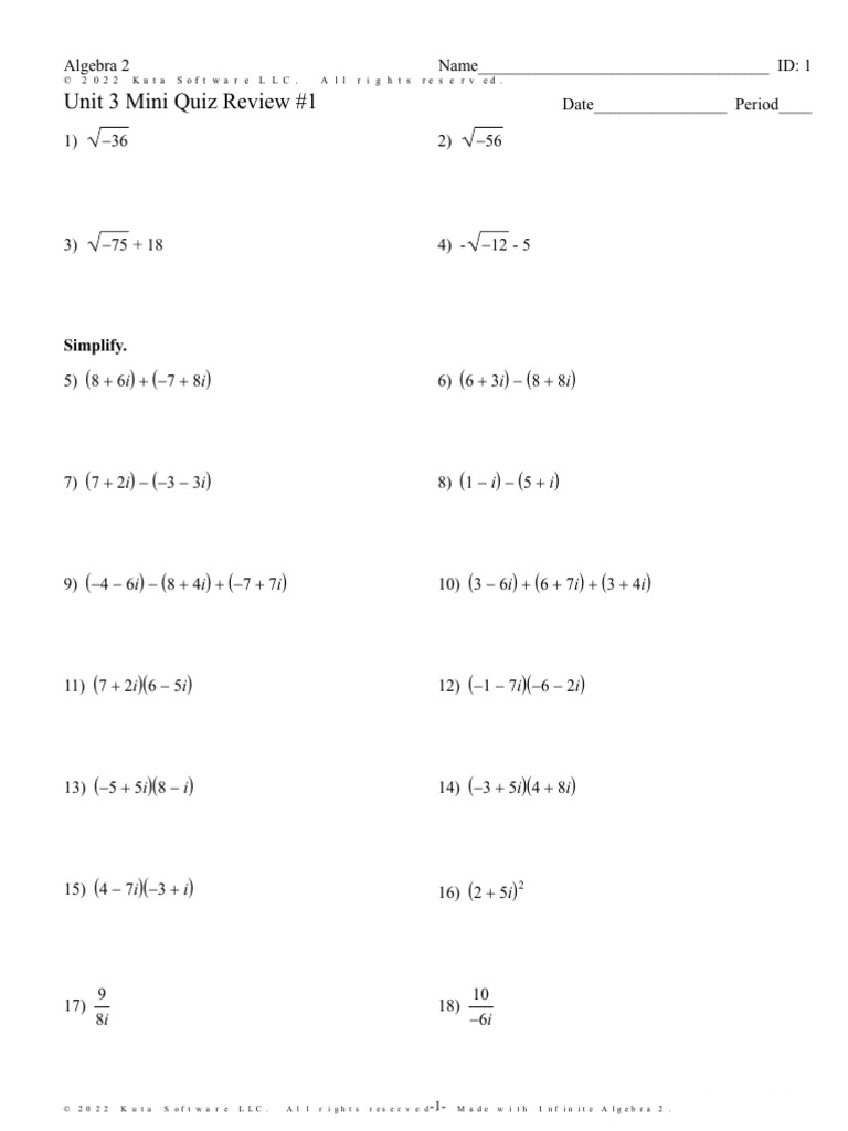Alg 2 Complex Numbers Quiz Review #2 | PDF | Algebra | Mathematics