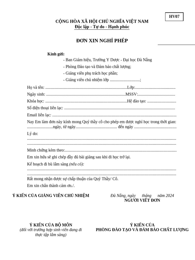 Bieu Mau Don Xin Nghi Phep 1739281001 | PDF