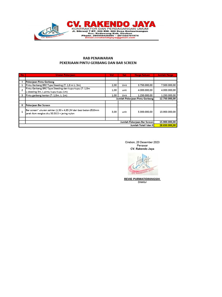 Penawaran Pagar Dan Bar Screen Rev. 2 | PDF