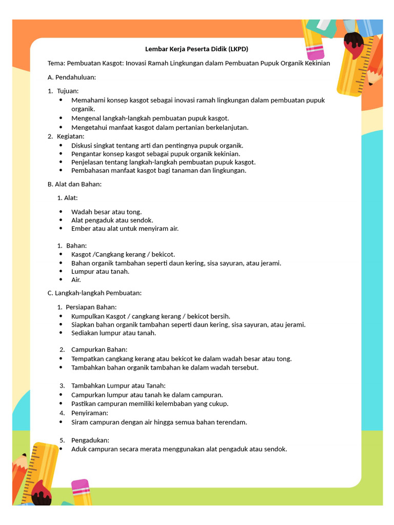 Lembar Kerja Peserta Didik Pembuatan Kasgot | PDF