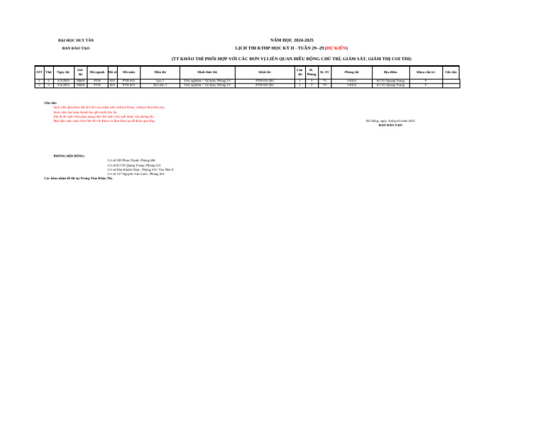 NĂM HỌC 2024-2025 LịCh Thi Kthp Học Kỳ Ii - TuầN 29 - 29 | PDF