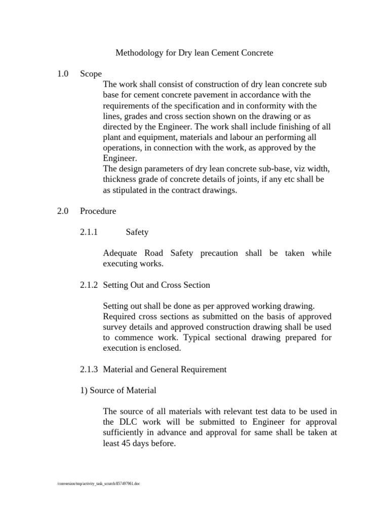 Dry Lean Cement Concrete Methodology | PDF | Concrete | Cement