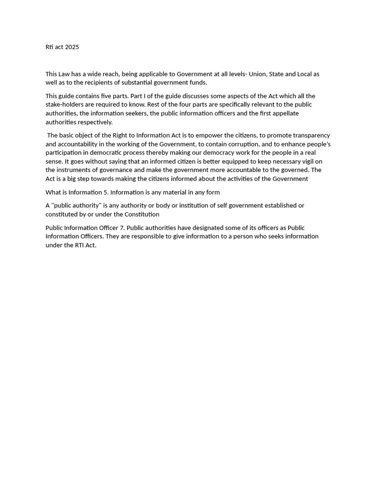 RTI Act 2025: Key Insights and Updates | PDF