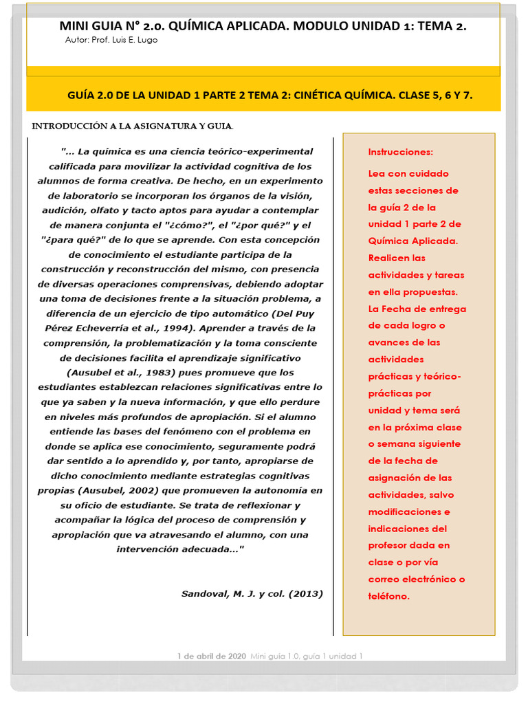 Mini Guia 2.0 QA Presentación y Plan de Estudio Química Aplicada 2020 1 | PDF | Química ...