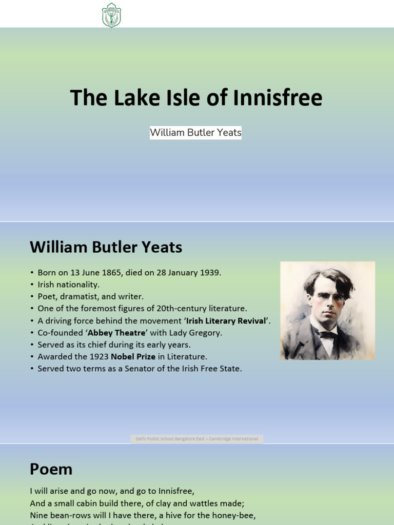 The Lake Isle of Innisfree: William Butler Yeats | PDF | Poetry