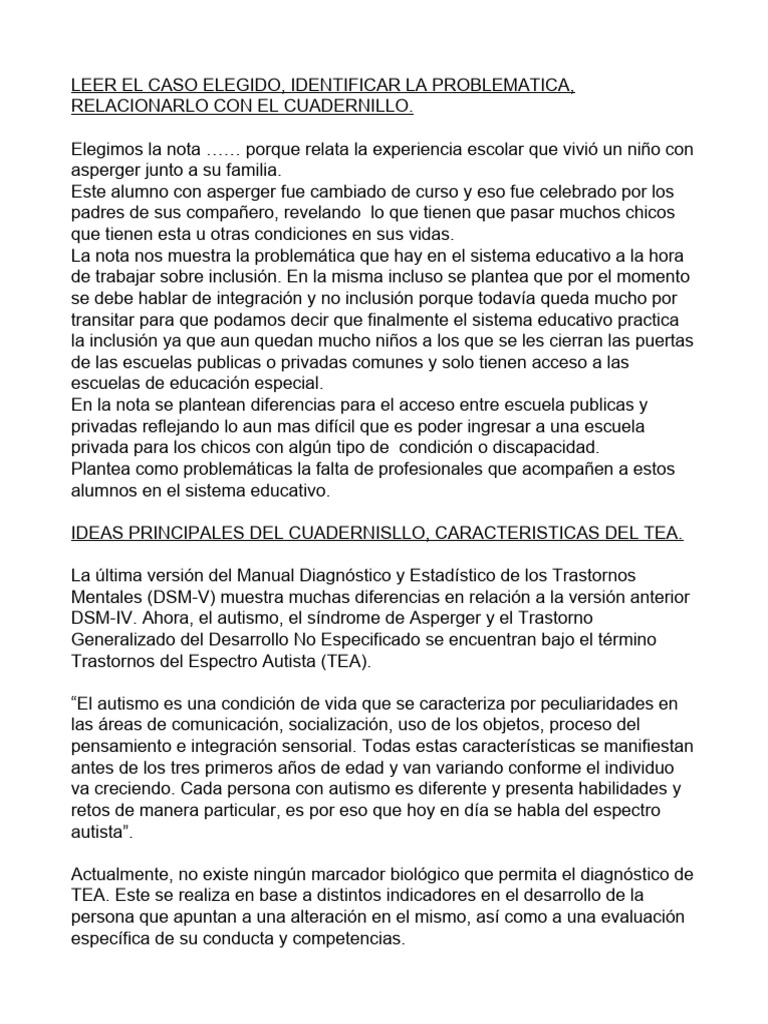 Cuadernillo TEA | PDF | Autismo | Síndrome de Asperger