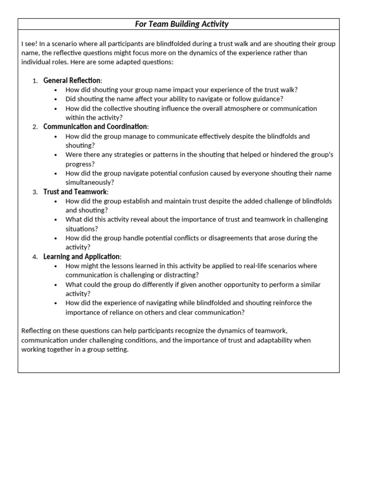 Team Building Reflection Questions | PDF