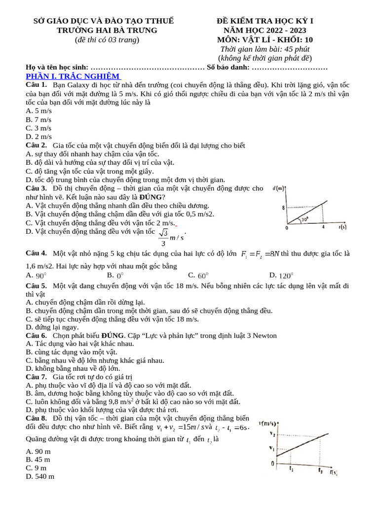 Bộ Đề Thi Hk1 - 10 - Hs | PDF