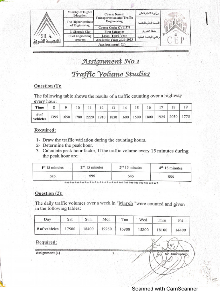 Sheet 1 Traffic Engineering 1 | PDF