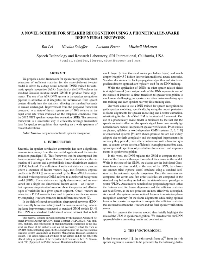 Phonetic DNN for Speaker Recognition | PDF | Deep Learning | Speech Recognition