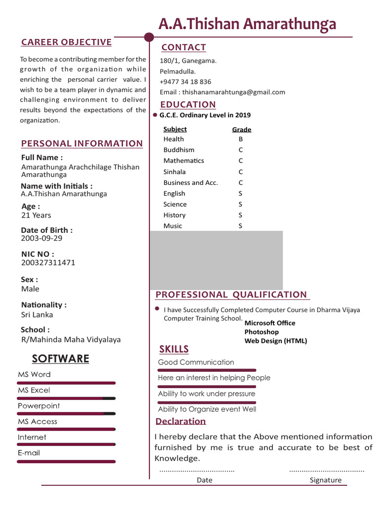 A.A.Thishan Amarathunga | PDF | Qualifications