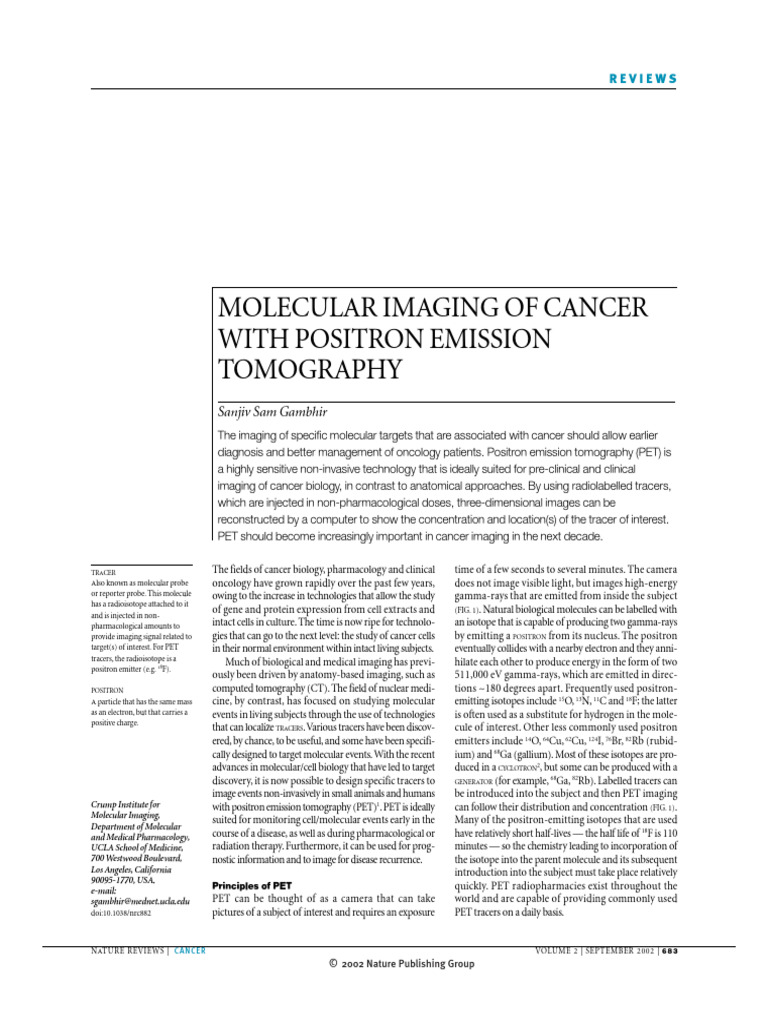 Molecular Imaging of Cancer With Positron Emission1 | PDF | Positron Emission Tomography ...