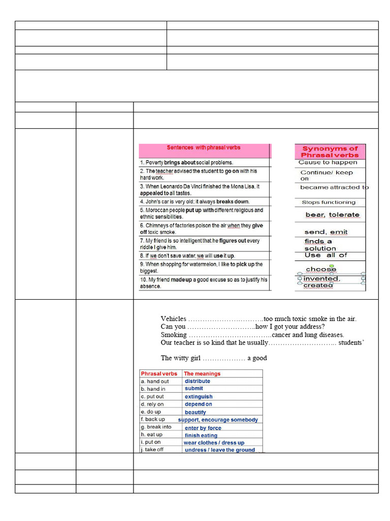 Lesson Plan - Grammar Phrasal Verbs | PDF