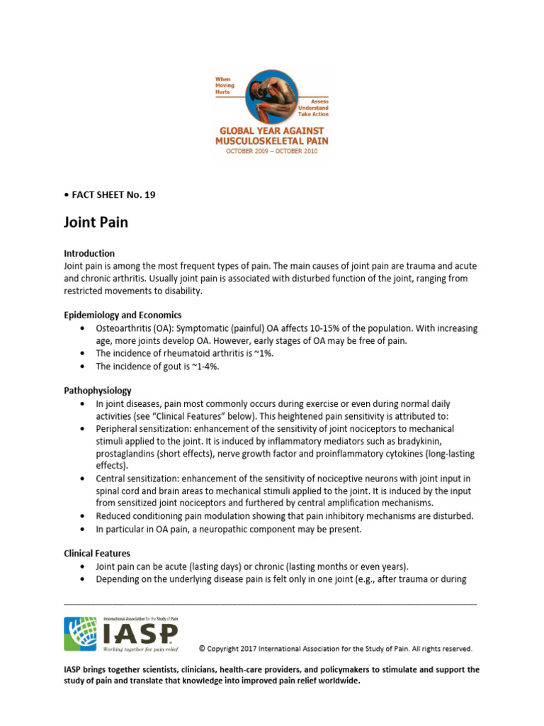 Joint Pain Fact Sheet Revised 2017 | PDF | Pain | Arthritis
