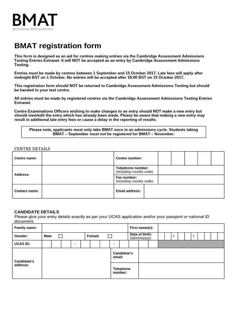 BMAT Entry Guide for Centres | PDF