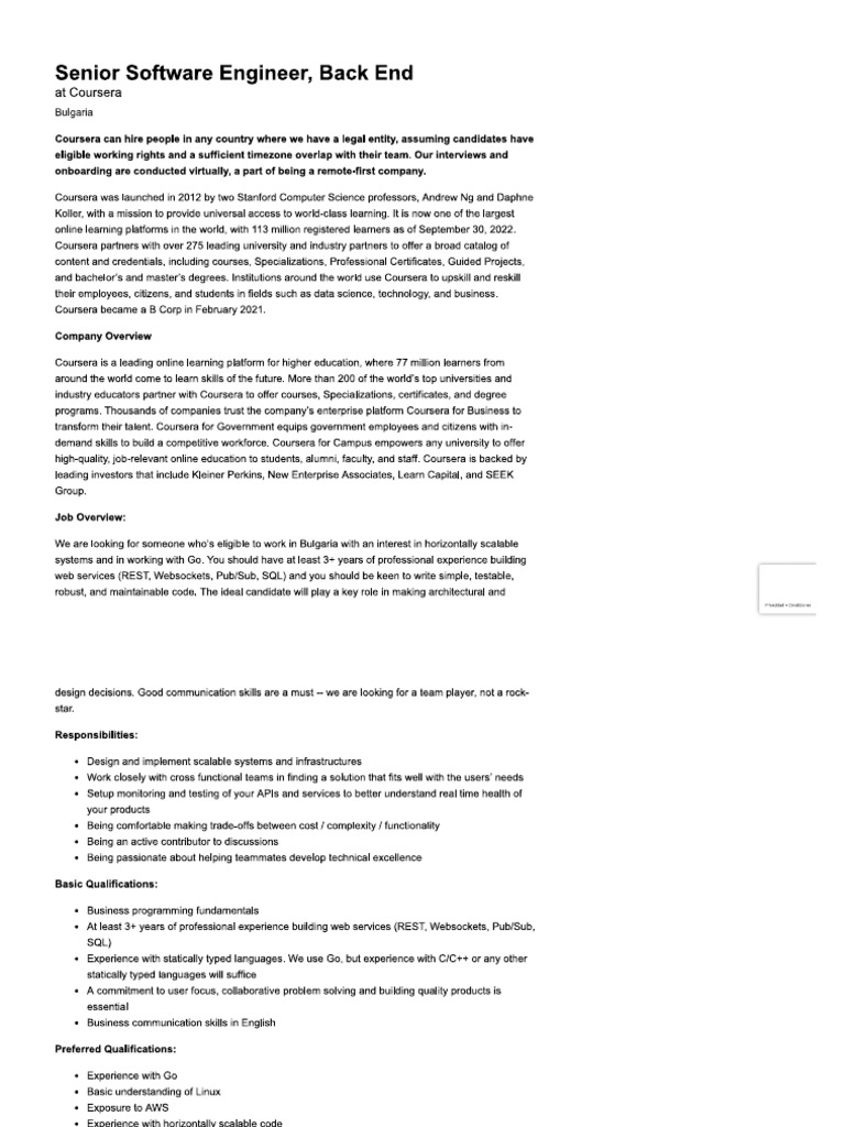 Senior Software Engineer COursera | PDF