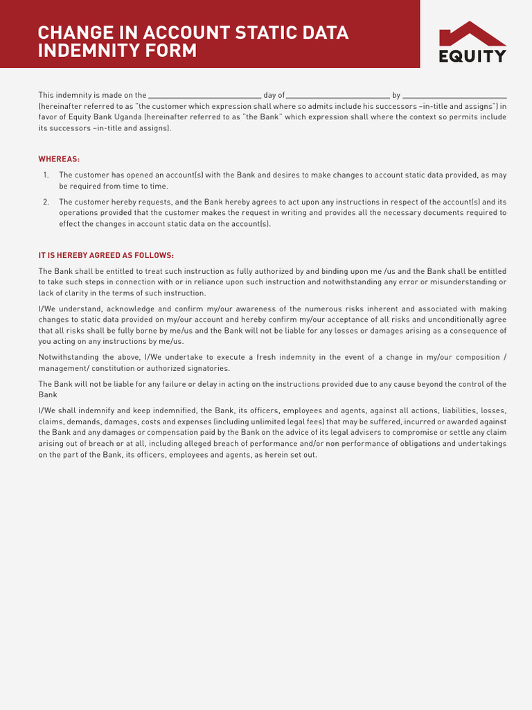 Indemnity Form for Account Changes | PDF | Indemnity | Justice