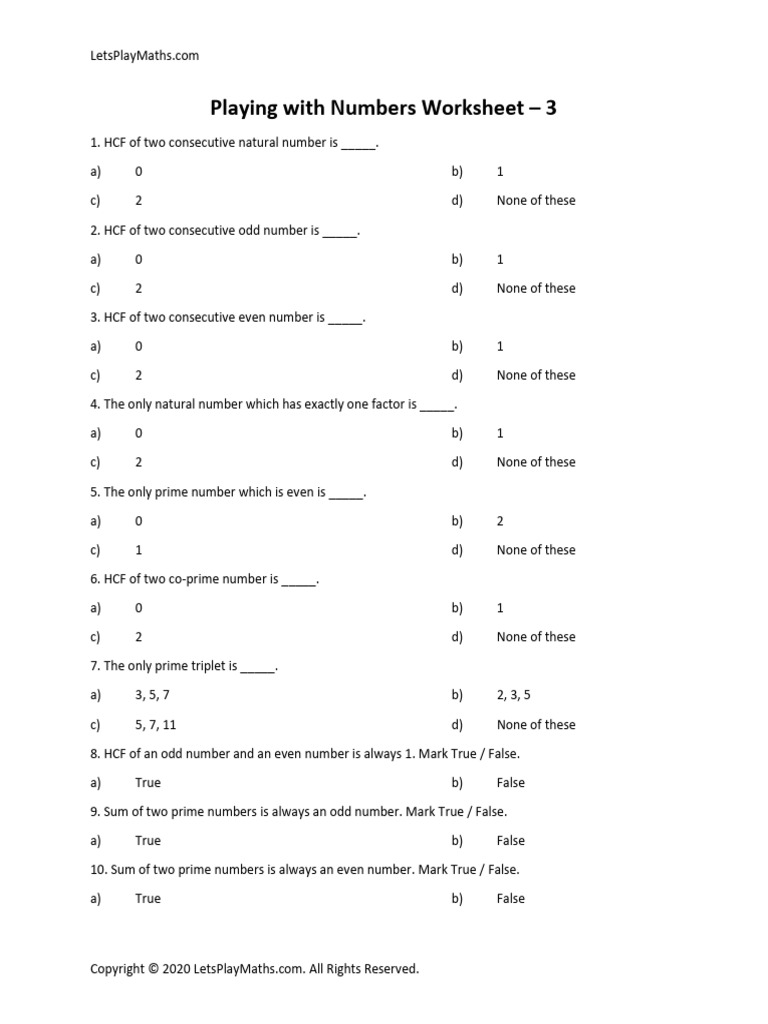 Playing with Numbers Worksheet-3 | PDF | Prime Number | Number Theory