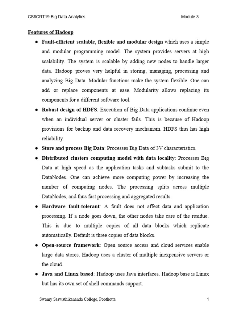 Module - 3 - Session - 2 Features and Components of Hadoop | PDF | Apache Hadoop | Computer Cluster