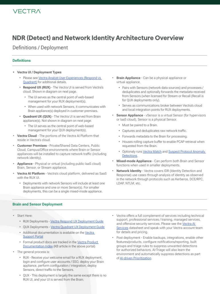 Vectra NDR and Network Identity Architecture | PDF | Computer Network ...