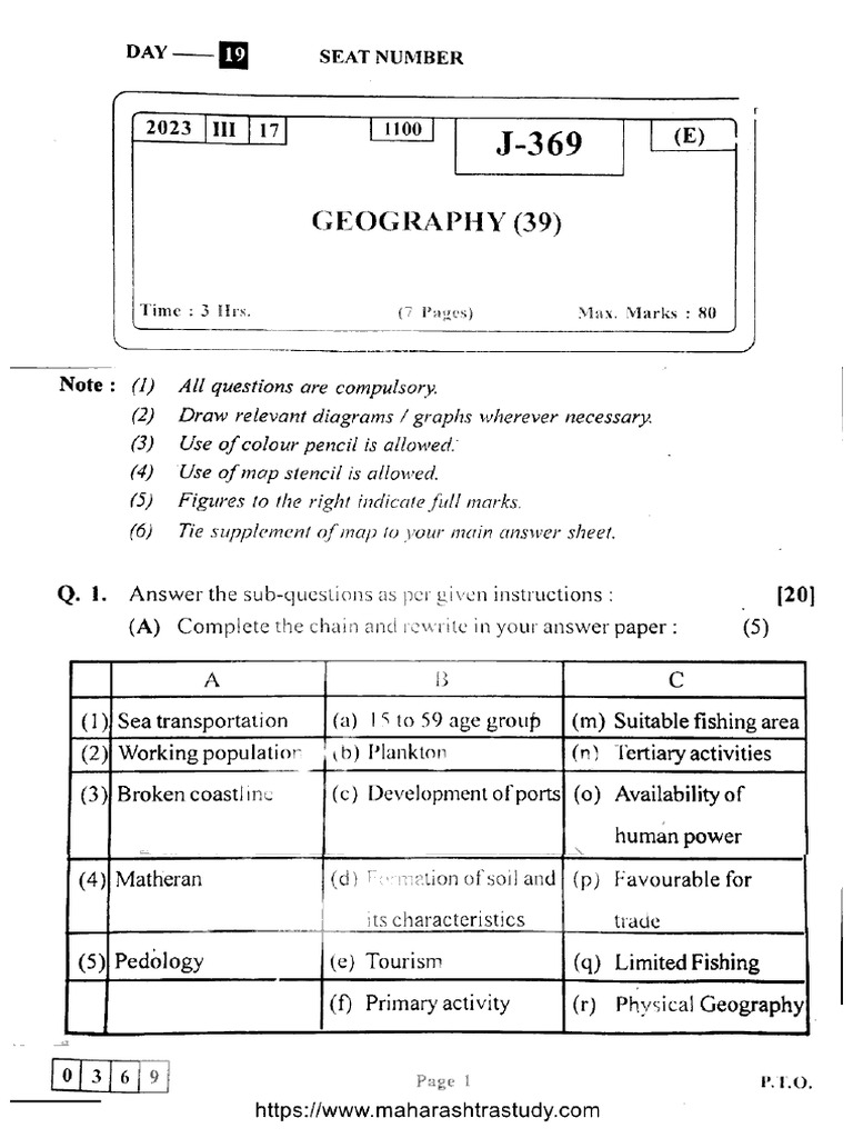 MH Board Class 12 Geography 39 J 369 2023 | PDF