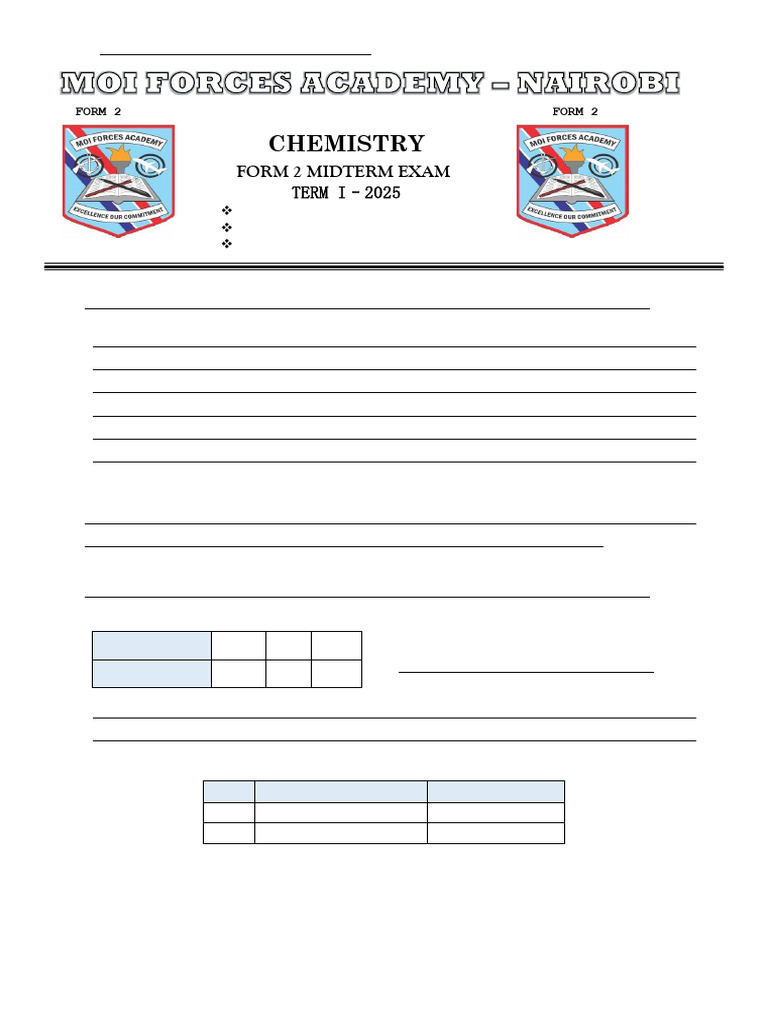 F2-MT1-CHEM 2025_094757 | PDF | Chemical Elements | Periodic Table