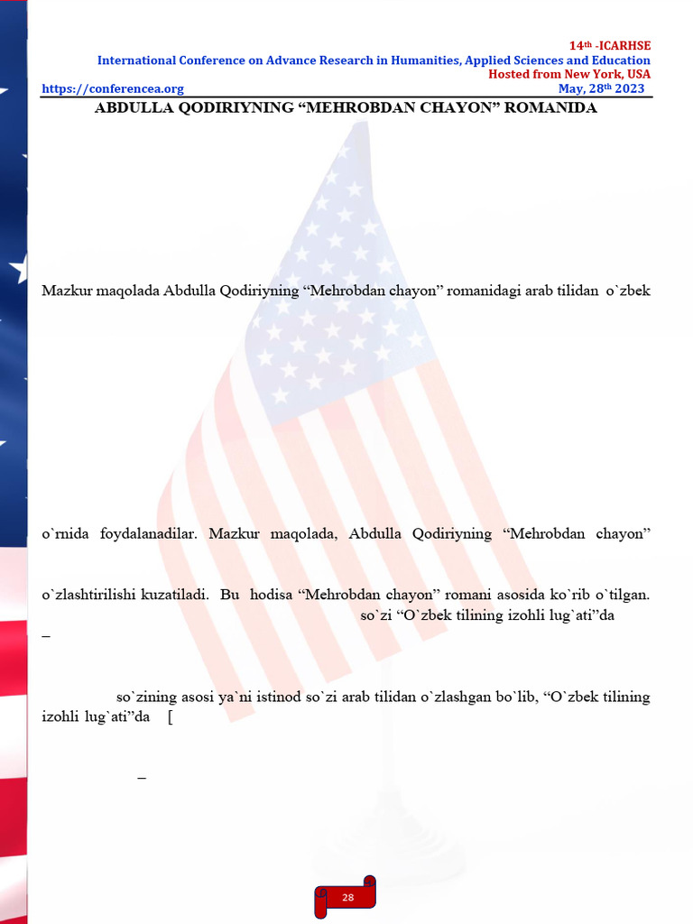 Abdulla Qodiriyning "Mehrobdan Chayon" Romanida Keltirilgan Arabizmlar Arabisms Mentioned in The ...