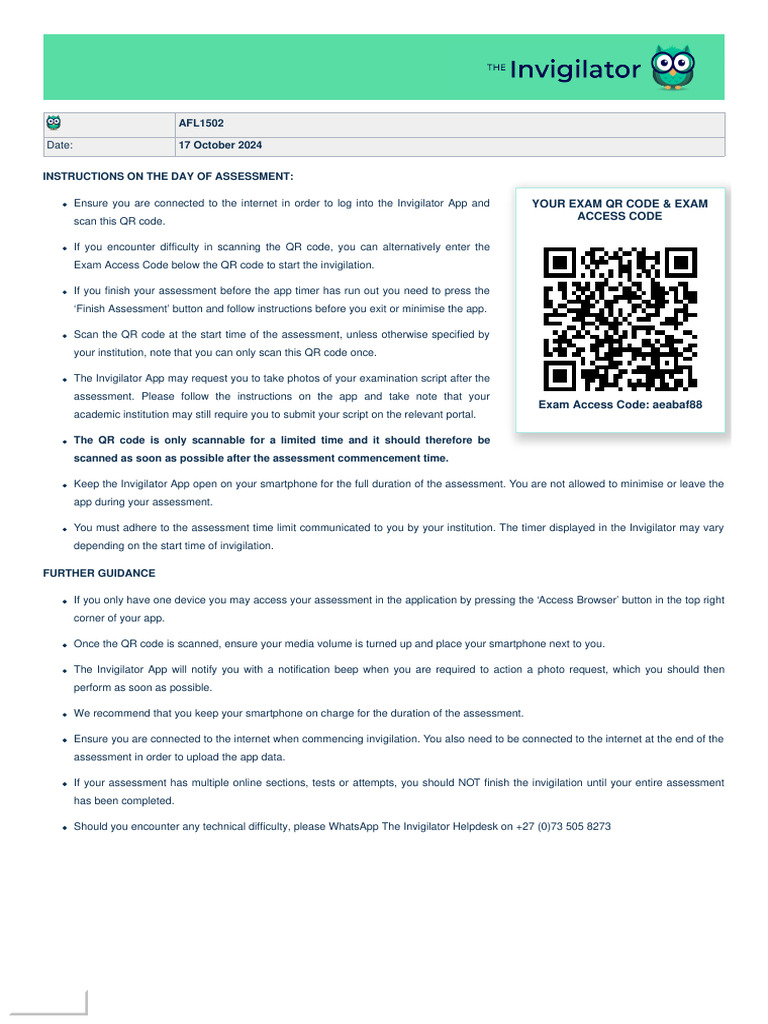 QR Code and Student Instruction document-AFL1502 | PDF | Qr Code ...