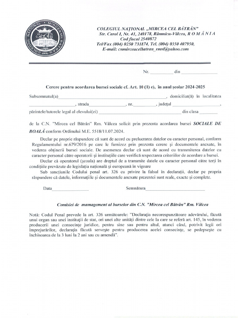 Cerere Bursa Sociala de Boala | PDF