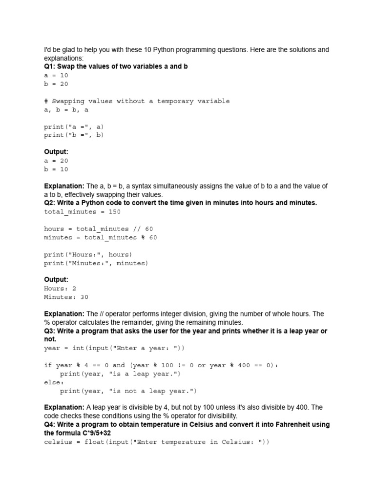 Q1 - Swap The Values of Two Variables A and B - Q2-wr... | PDF | Fahrenheit | Prices