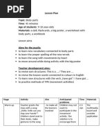 Lesson Plan - Body Parts (4º Ano) | PDF | Learning | Teachers