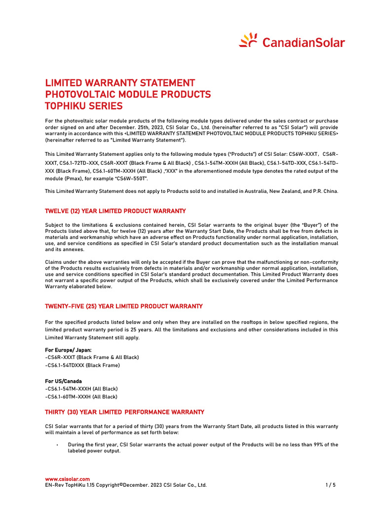 Canadian Garancija Za TOPCon Module | PDF | Implied Warranty | Private Law