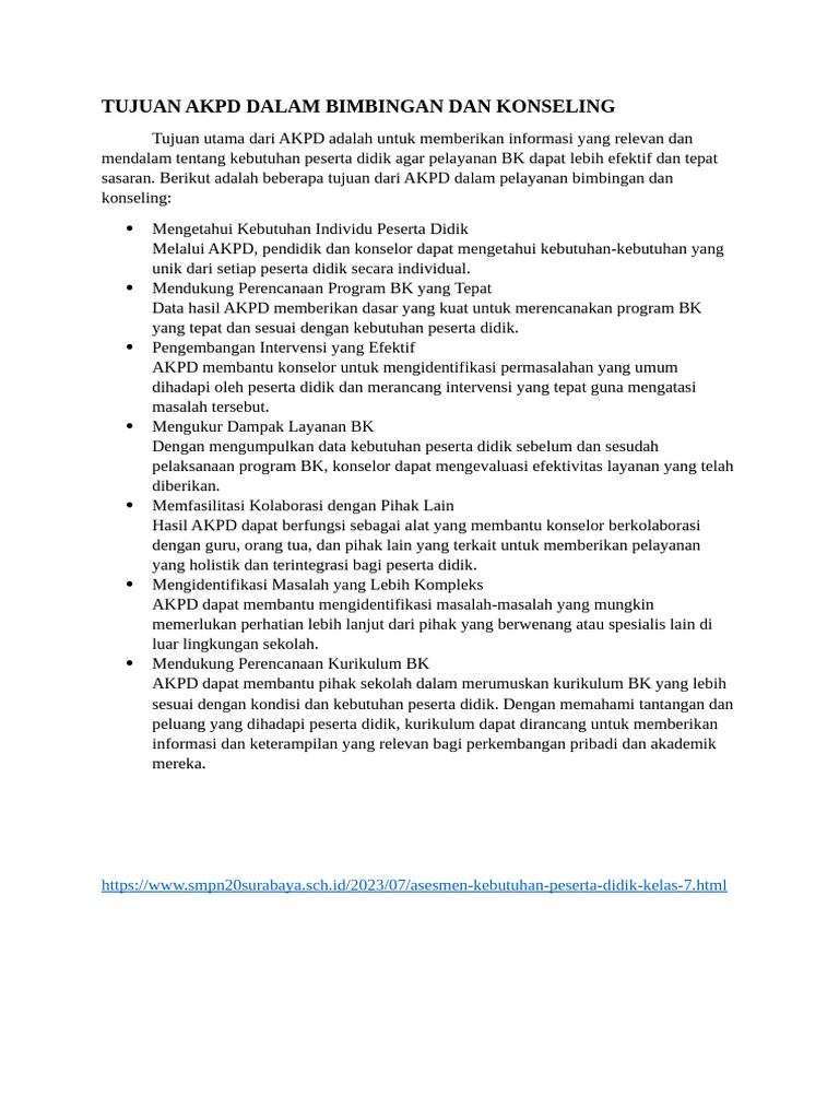 Tujuan Akpd Dalam Bimbingan Dan Konseling | PDF