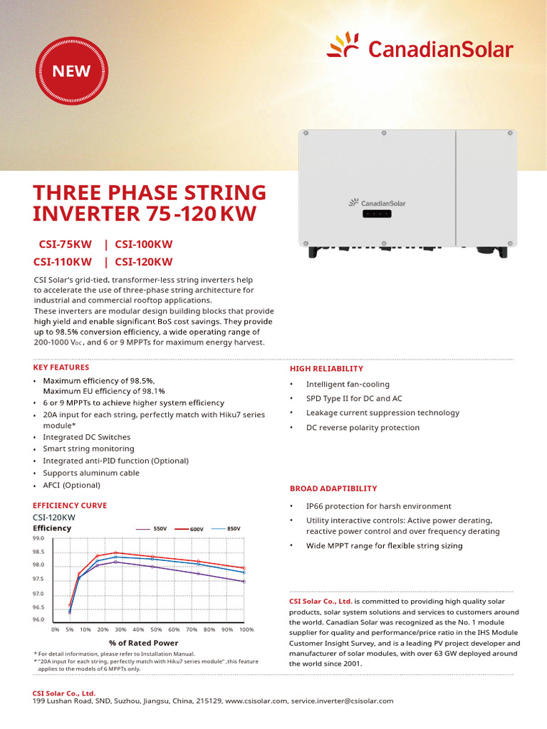 CS Datasheet Inverter 3ph 75-120KW en V1.316A | PDF | Power Inverter | Alternating Current