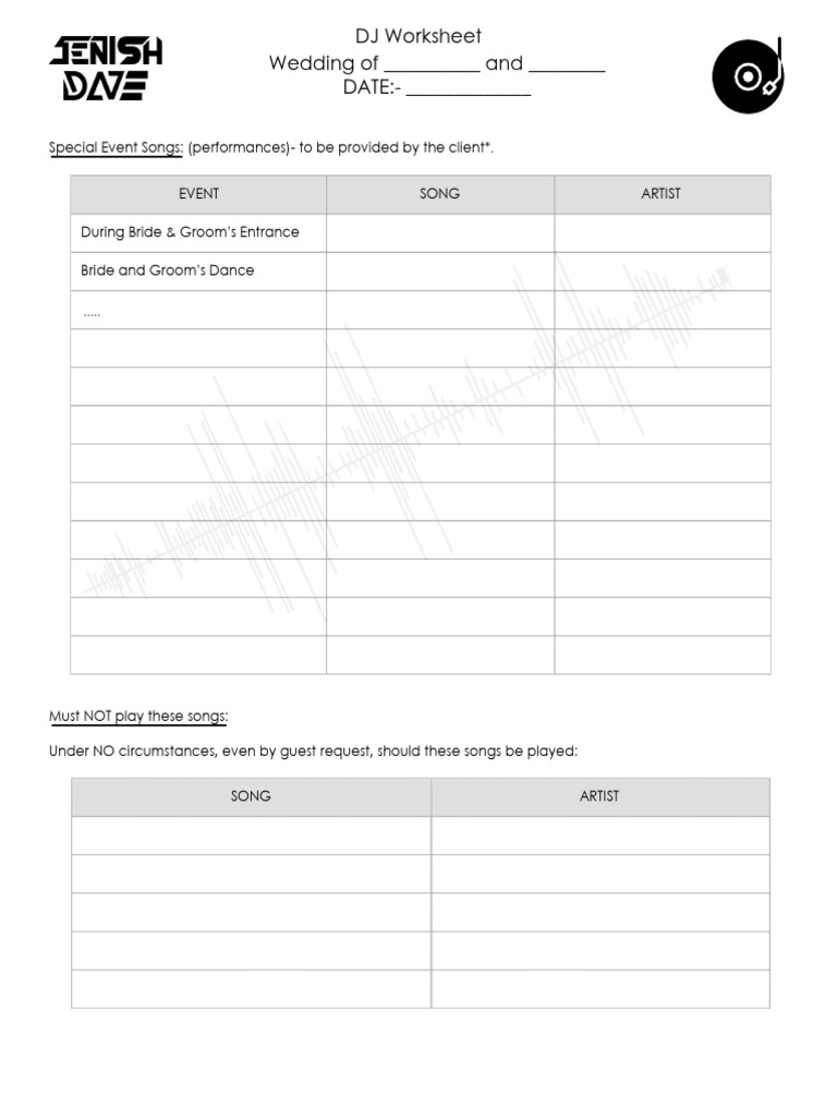 Wedding DJ Worksheet PDF | PDF