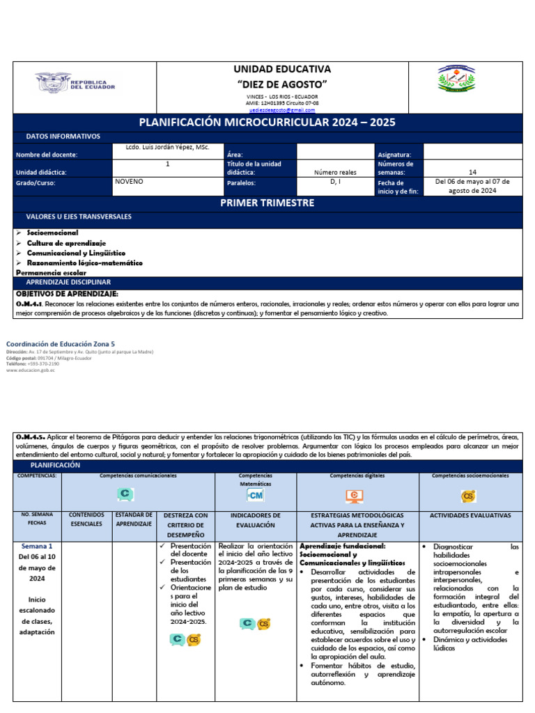 Luis Jordan Yepez 9no. Mate Pud - 2024-2025 - Ueda | PDF | Ecuaciones | Número racional