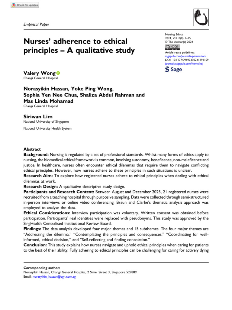 Nurses' Ethical Principles Adherence Study | PDF | Nursing | Autonomy