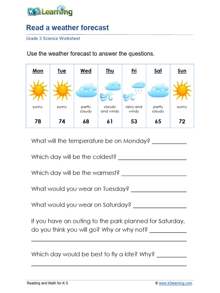 Read A Weather Forecast Worksheet - Grade-3-Weather-Forecast-A | PDF