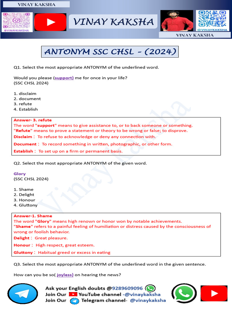 Antonyms synonyms ?? | PDF | Shame