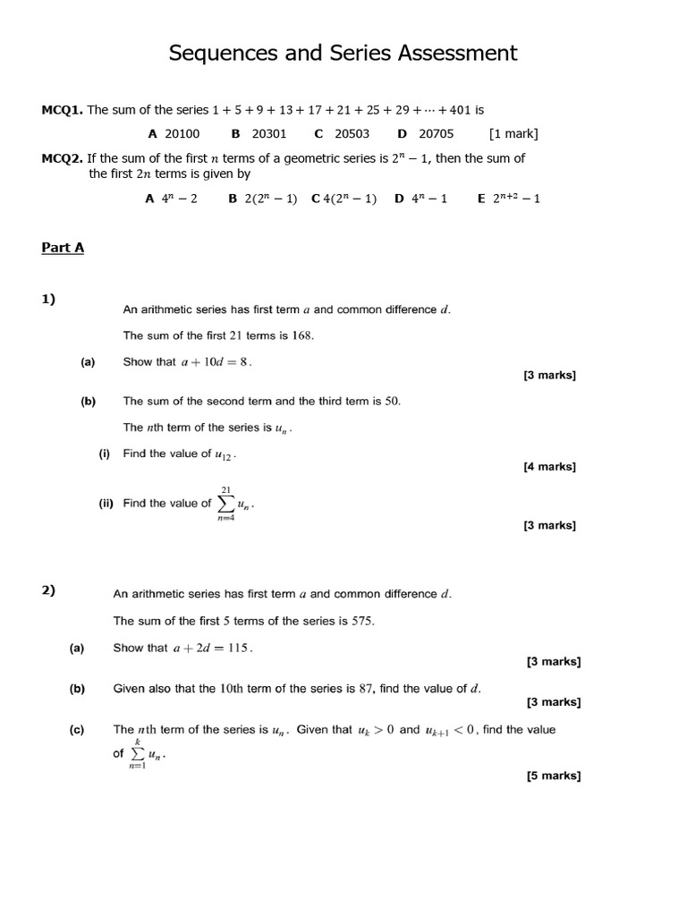 Sequences and Series Assessment | PDF
