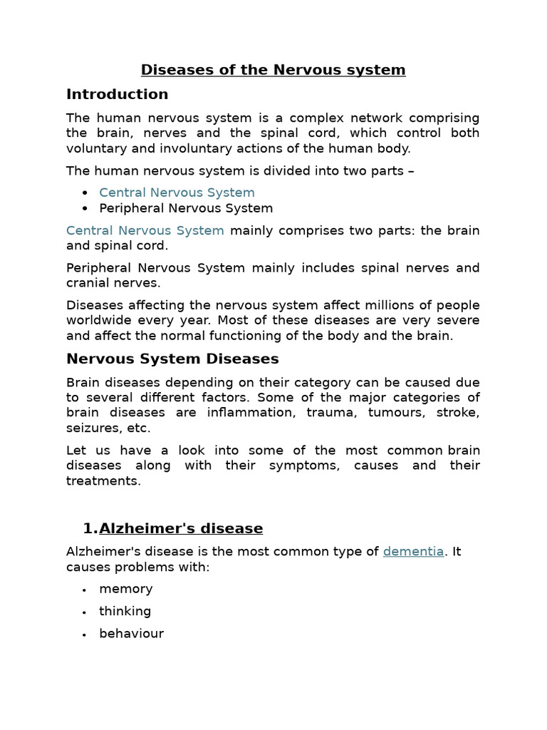 Diseases of The Nervous System | PDF | Parkinson's Disease | Nervous System