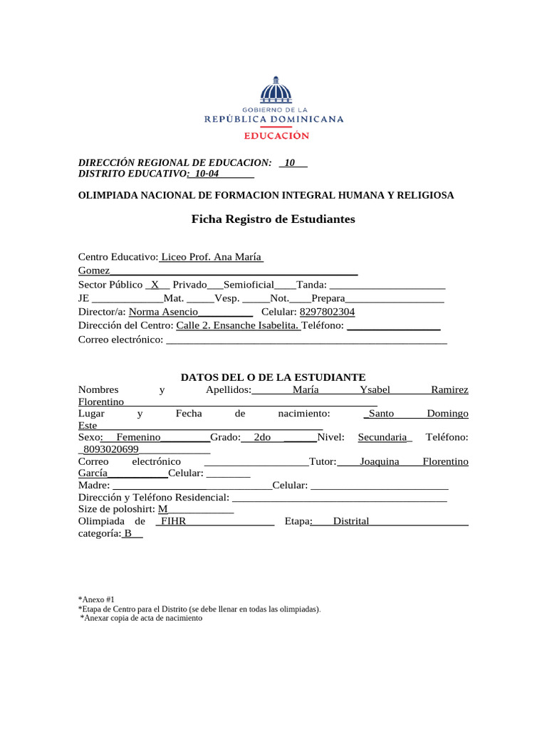 Ficha Olimpiada Distrital | PDF