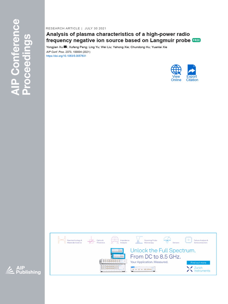 Plasma Analysis of RF Negative Ion Source | PDF | Plasma (Physics) | Gases