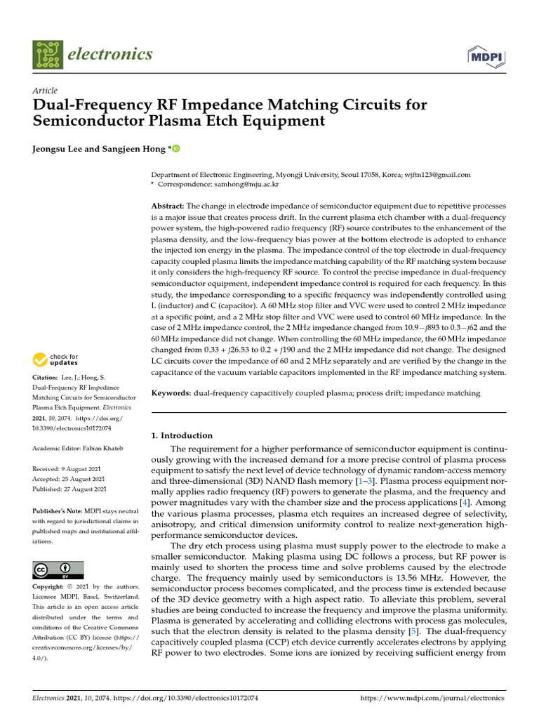 Dual-Frequency RF Impedance Matching Circuits For Semiconductor Plasma Etch Equipment | PDF ...