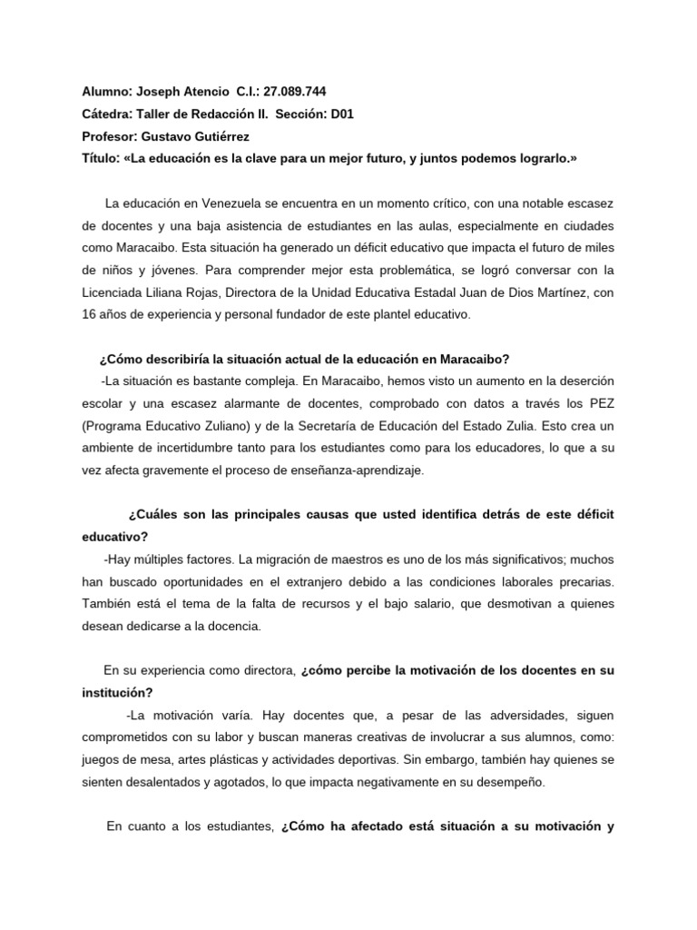 Joseph Atencio_Entrevista | PDF | Enseñando | Aprendizaje